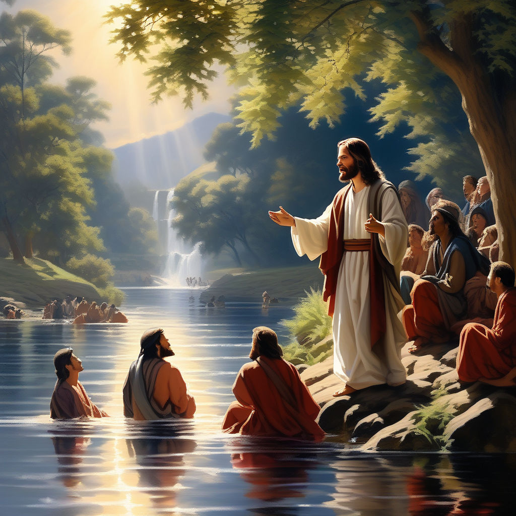 Jesus preaching to people on the banks of a river by Mensagem do Reino ...