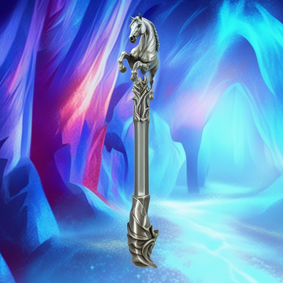 Dnd realistic silver staff with sculpted front half of a run... by ...