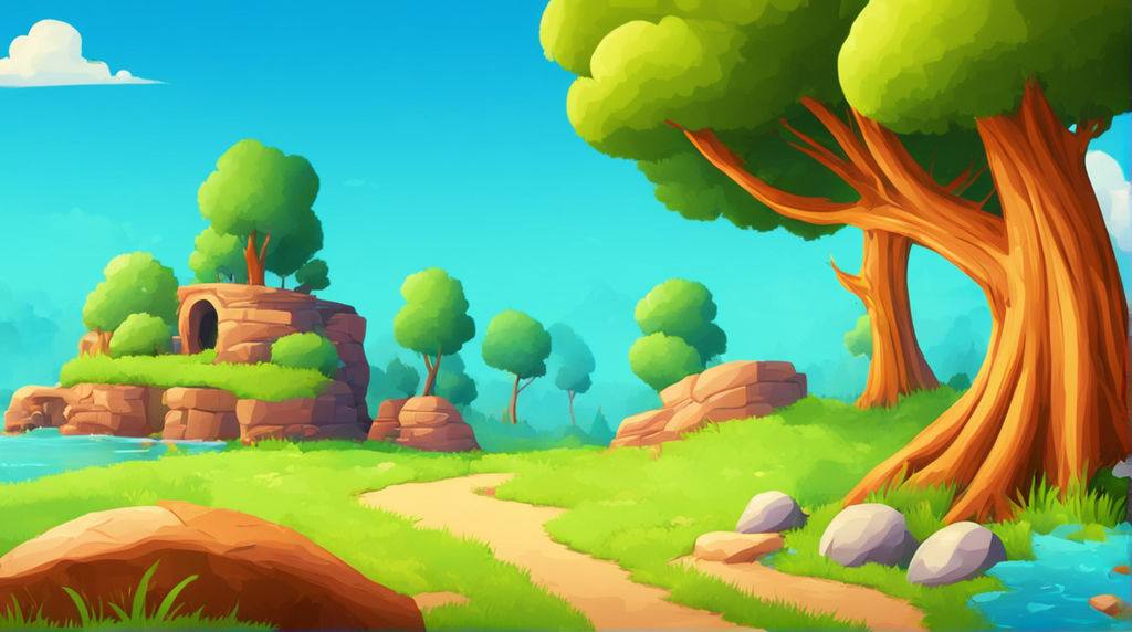 A cartoon illustration of a beautiful green landscape with a... by ...