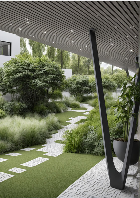 Landscape design with modern 3d printed white architecture by Ilya ...