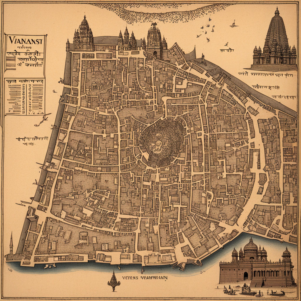 Historical map of Varanasi – illustrating the location of th... by ...