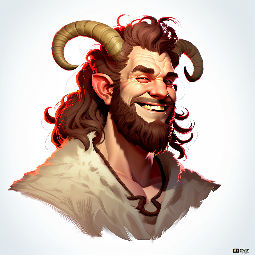 Dnd character portrait of satyr faun warlock. Smiling and wi... by ...