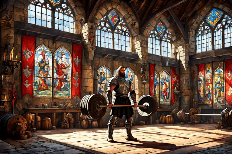 Knight performing deadlifts in a medieval gym by Azu Azu - Playground