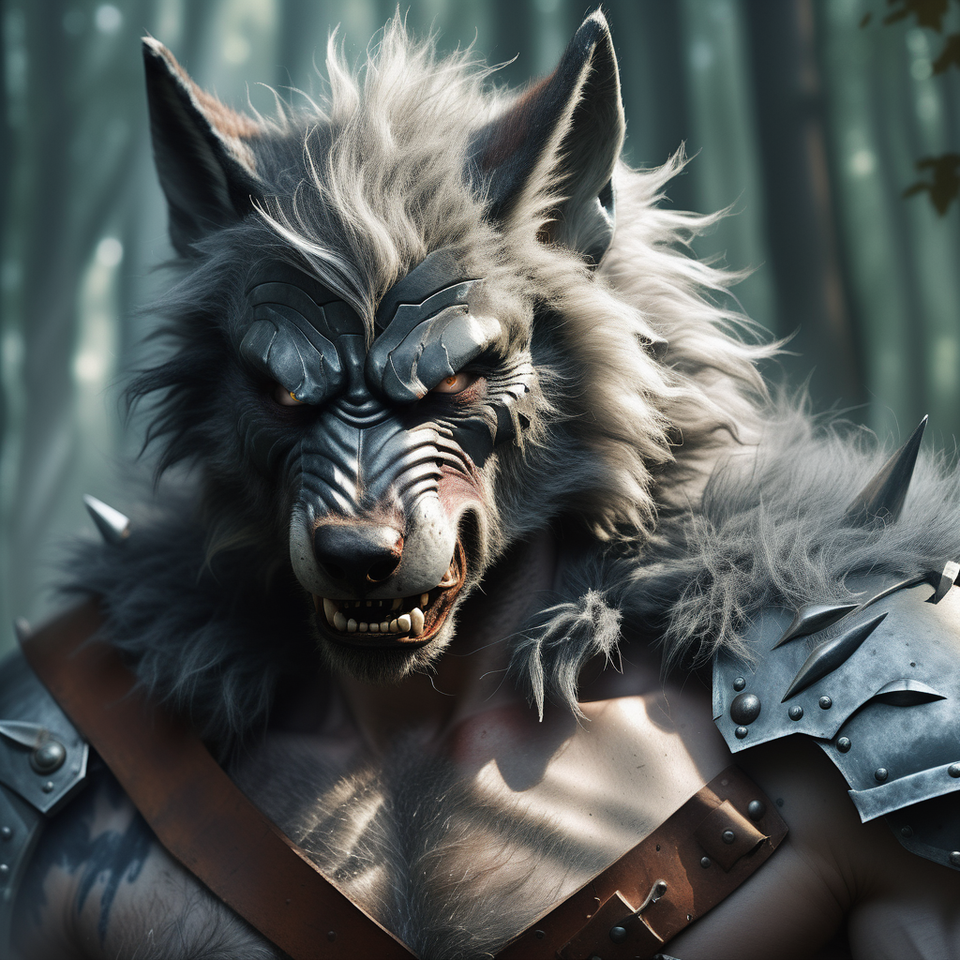 A male werewolf barbarian with grey fur wearing iron armour ... by ...