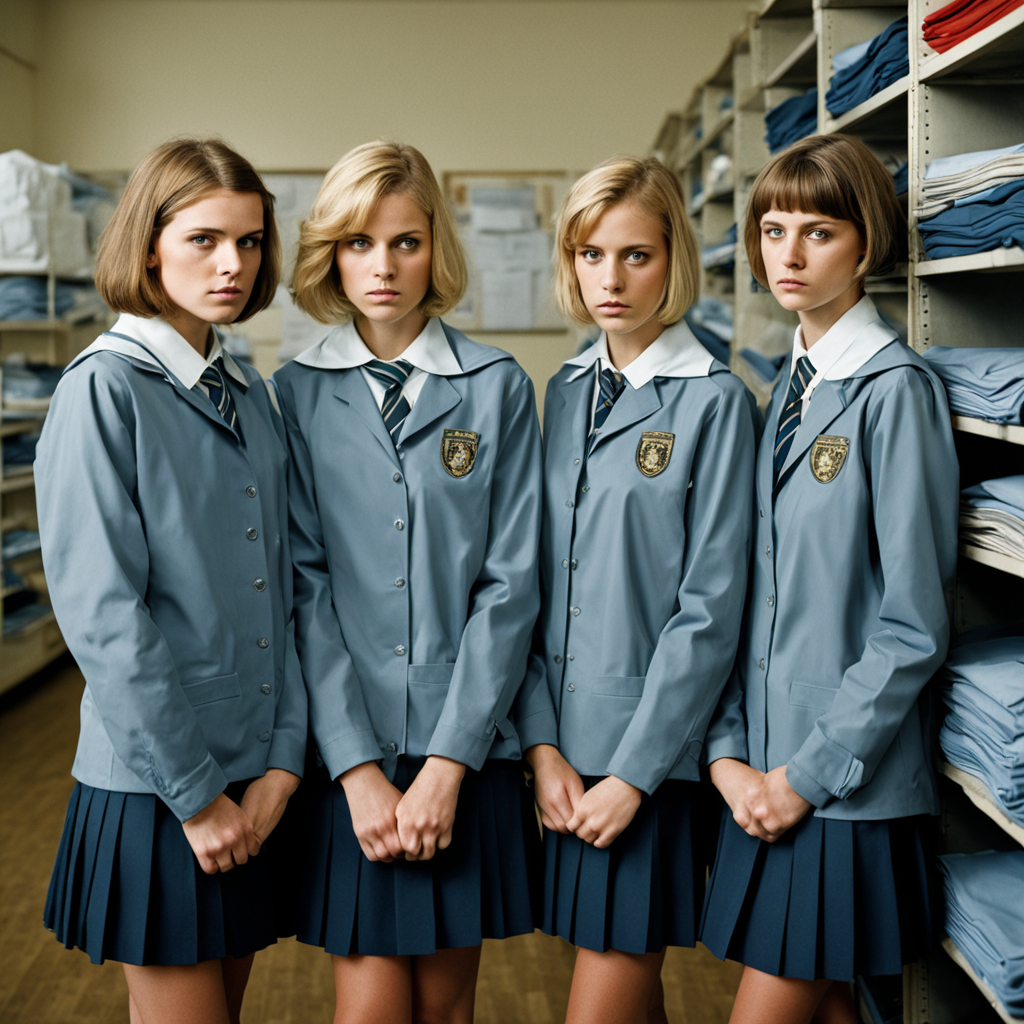 School uniform shop interior with racks of school uniforms v... by ...