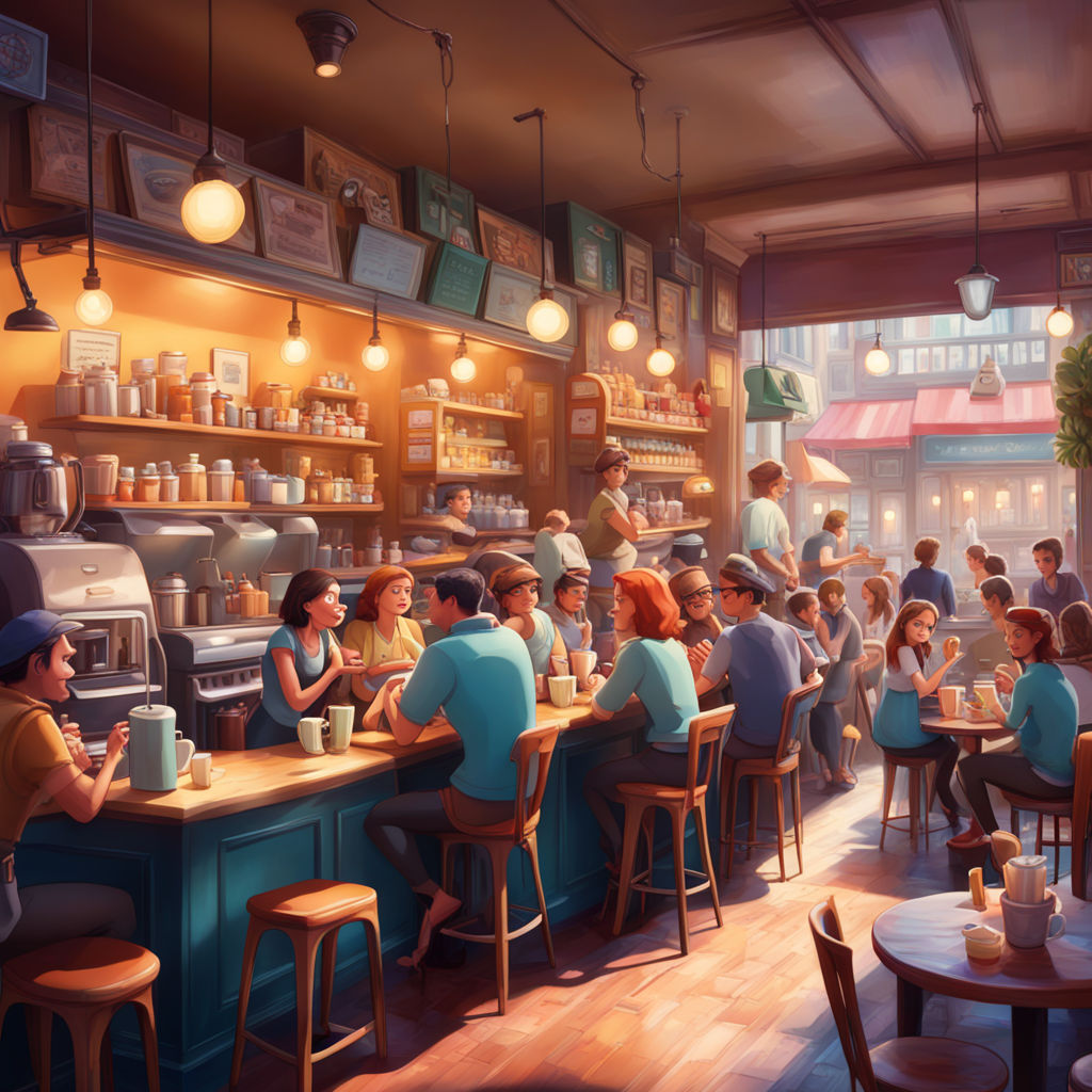 A bustling café scene with vibrant colors by Chermae Suhot - Playground