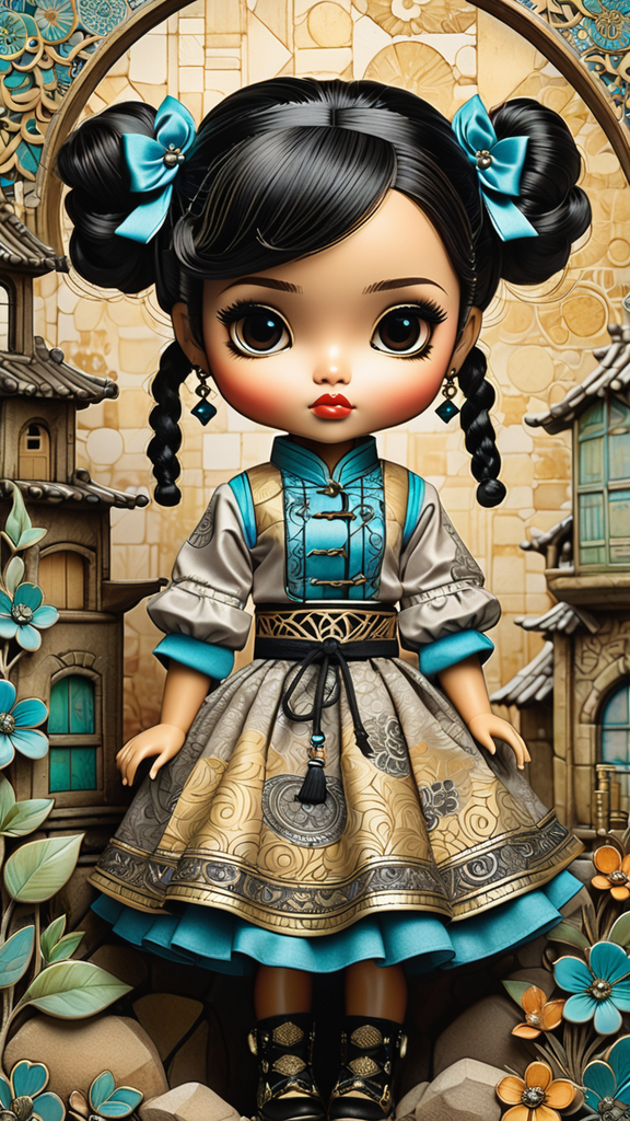 Pen and ink drawing of a chibi-style Blythe doll embracing e... by ...