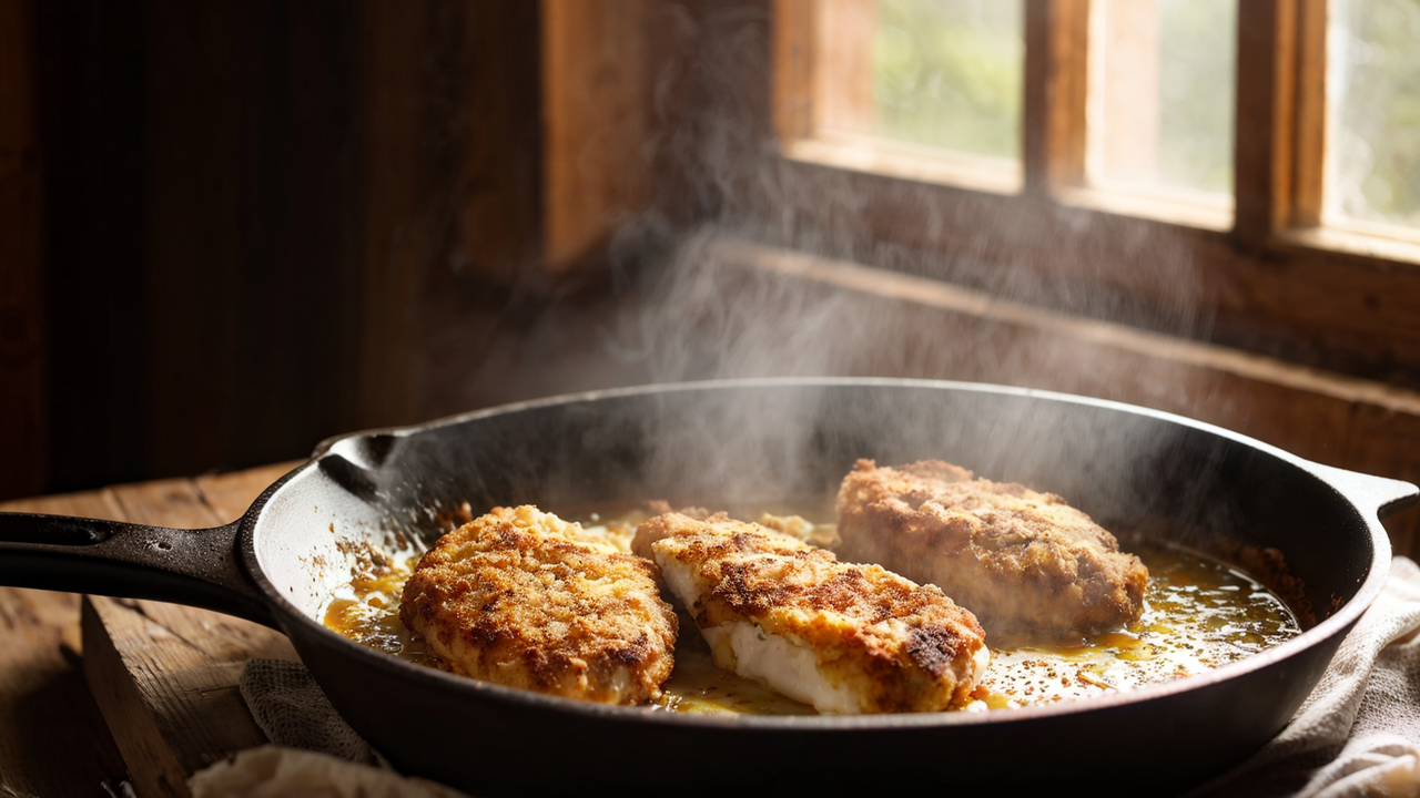 Battered rabbit cutlets enveloped in a thrice-layered coatin... by ...