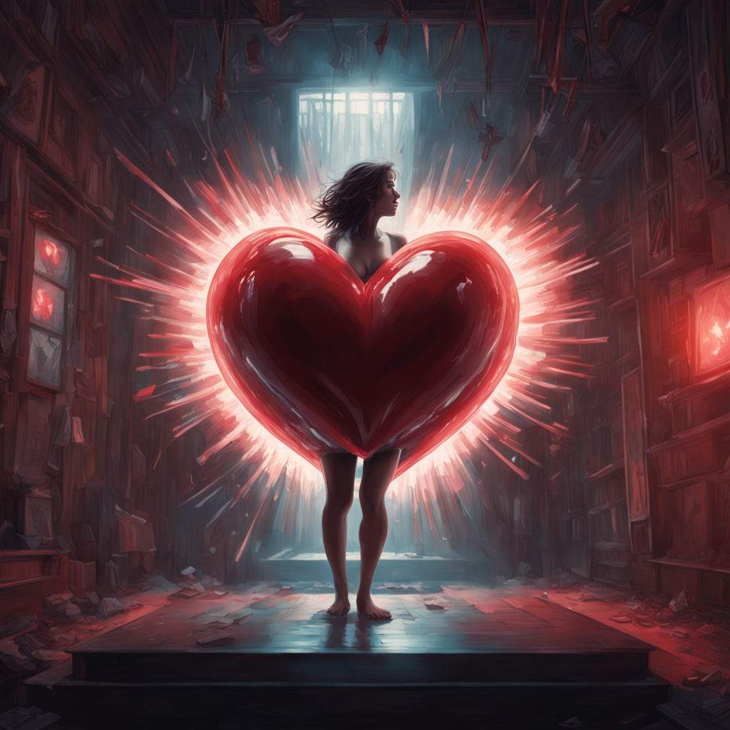 A red heart bursts from the chest of a girl falling backward... by ...
