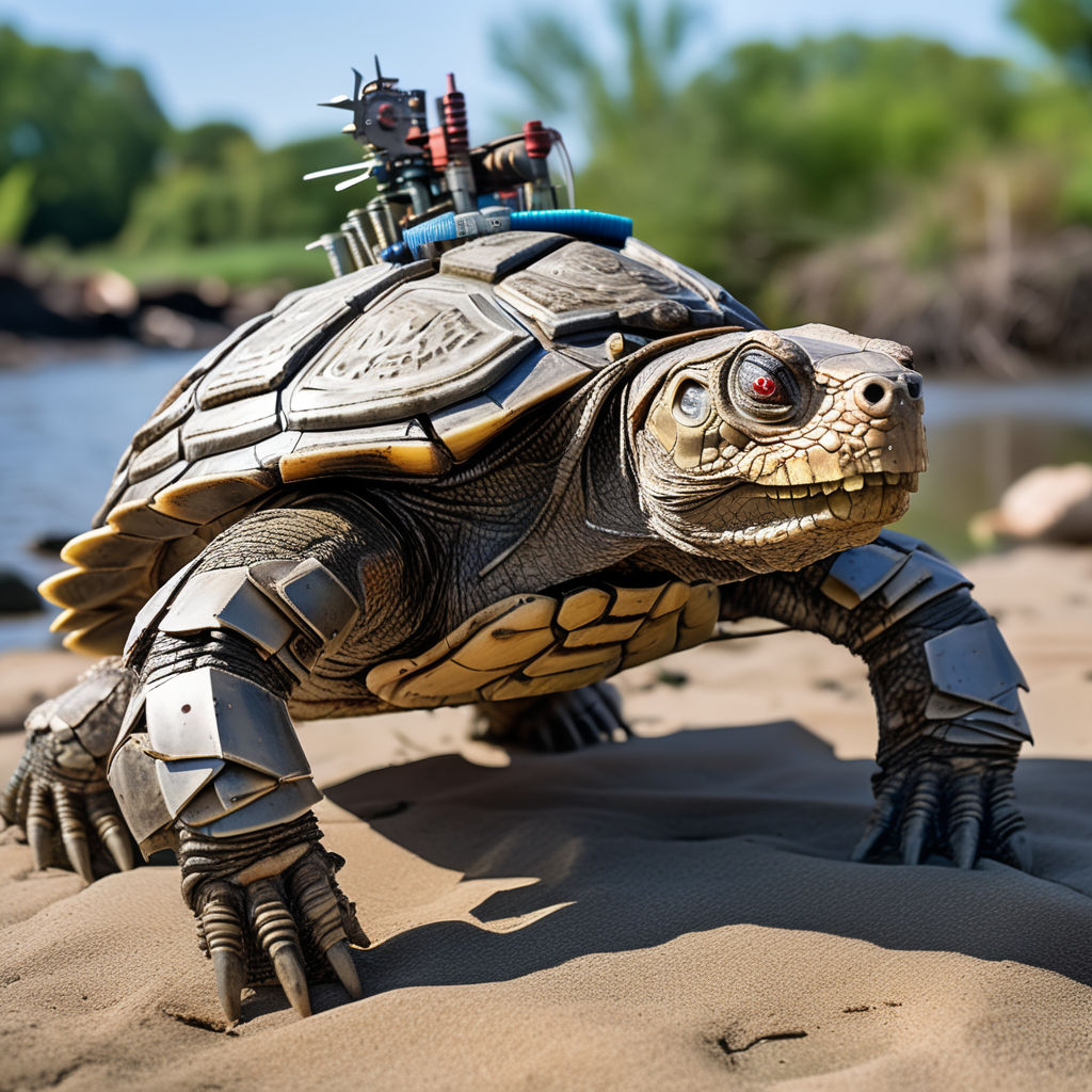 A common snapping turtle (Chelydra serpentina) cyborg with o... by japo ...