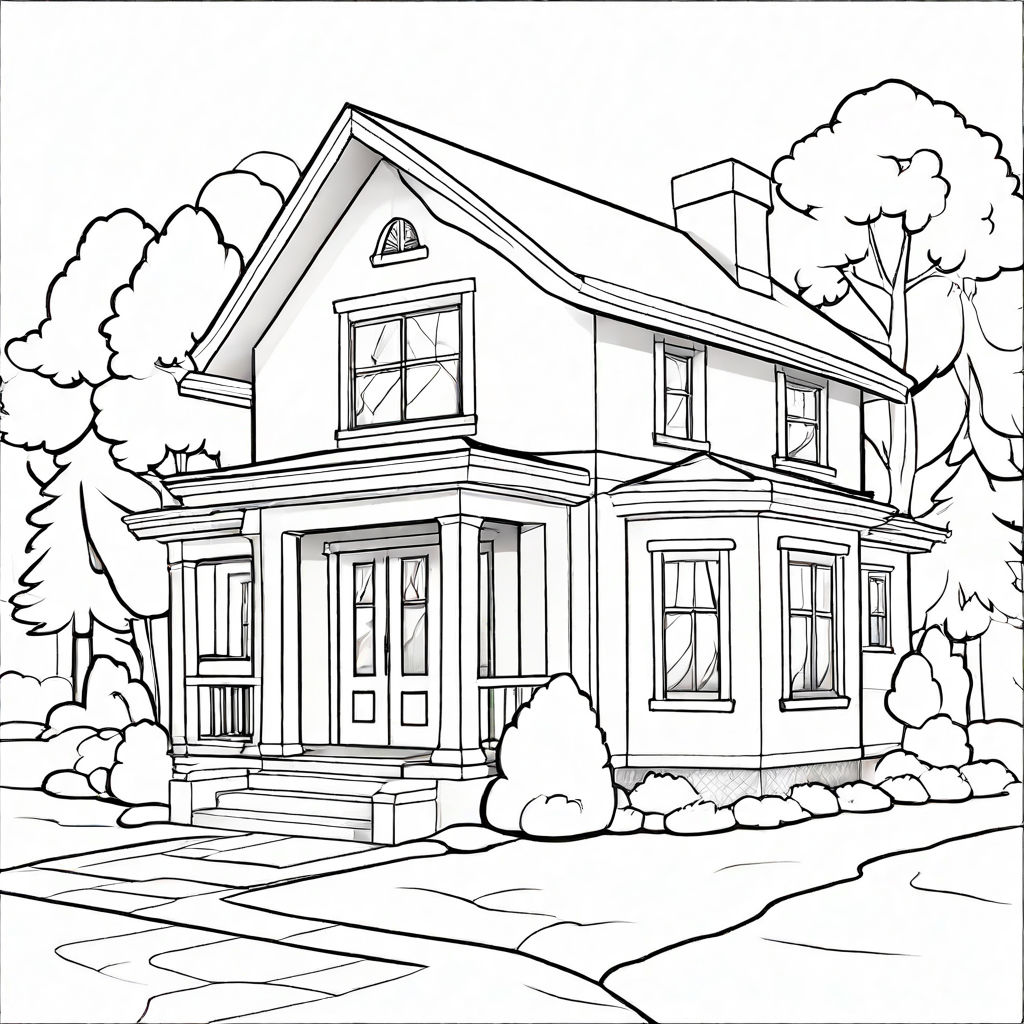 Create a coloring page of a house in a cartoon style by Kauany Brum ...