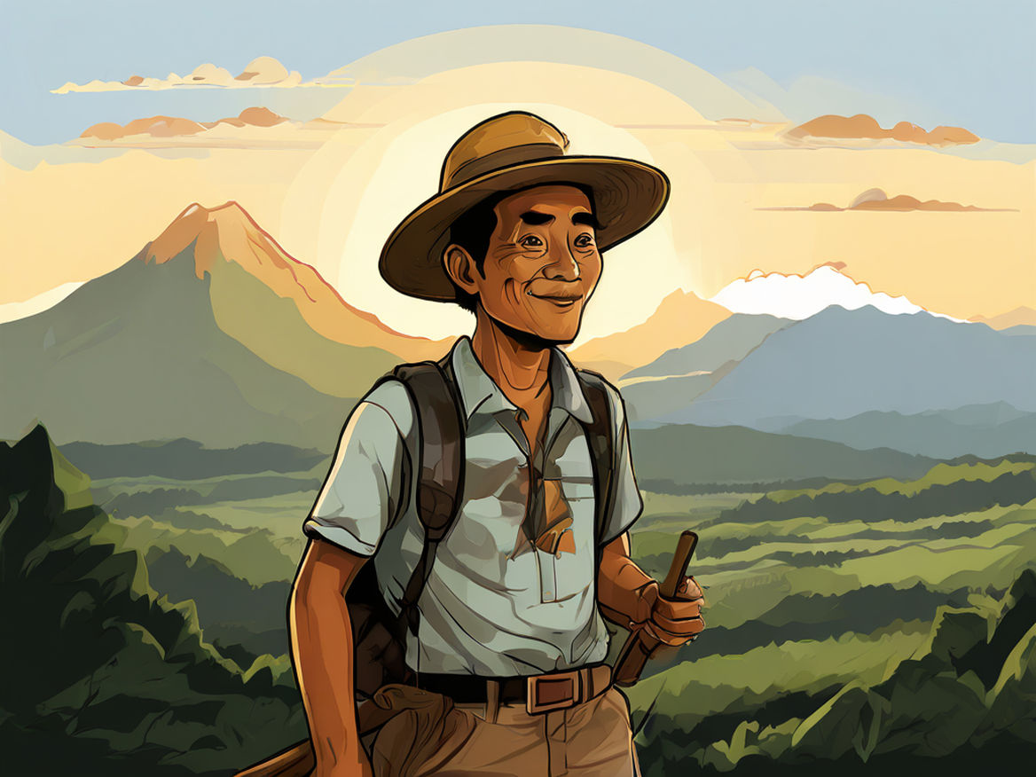 Picture drawing of full body Indonesian tour guide by Andi Winarno ...