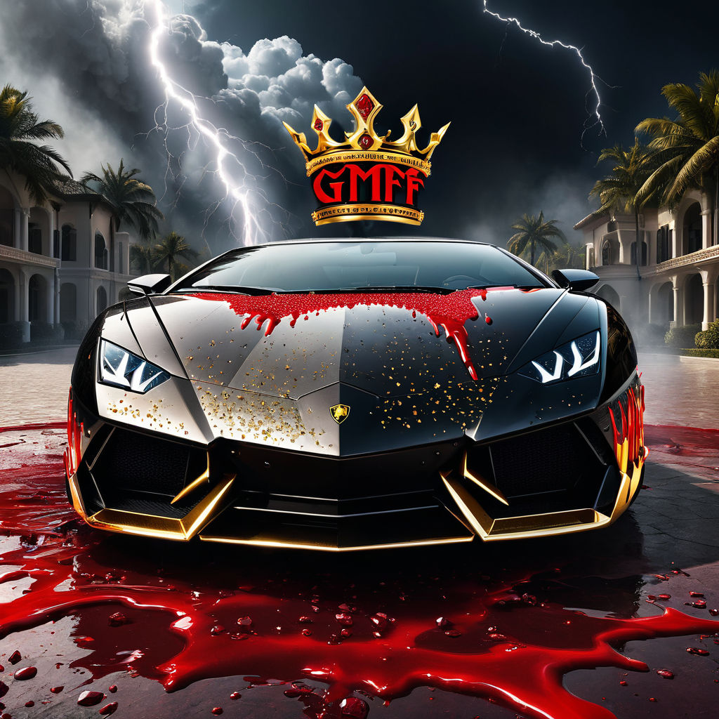 GMF name logo with blood dripping down on big mansions surro... by ...