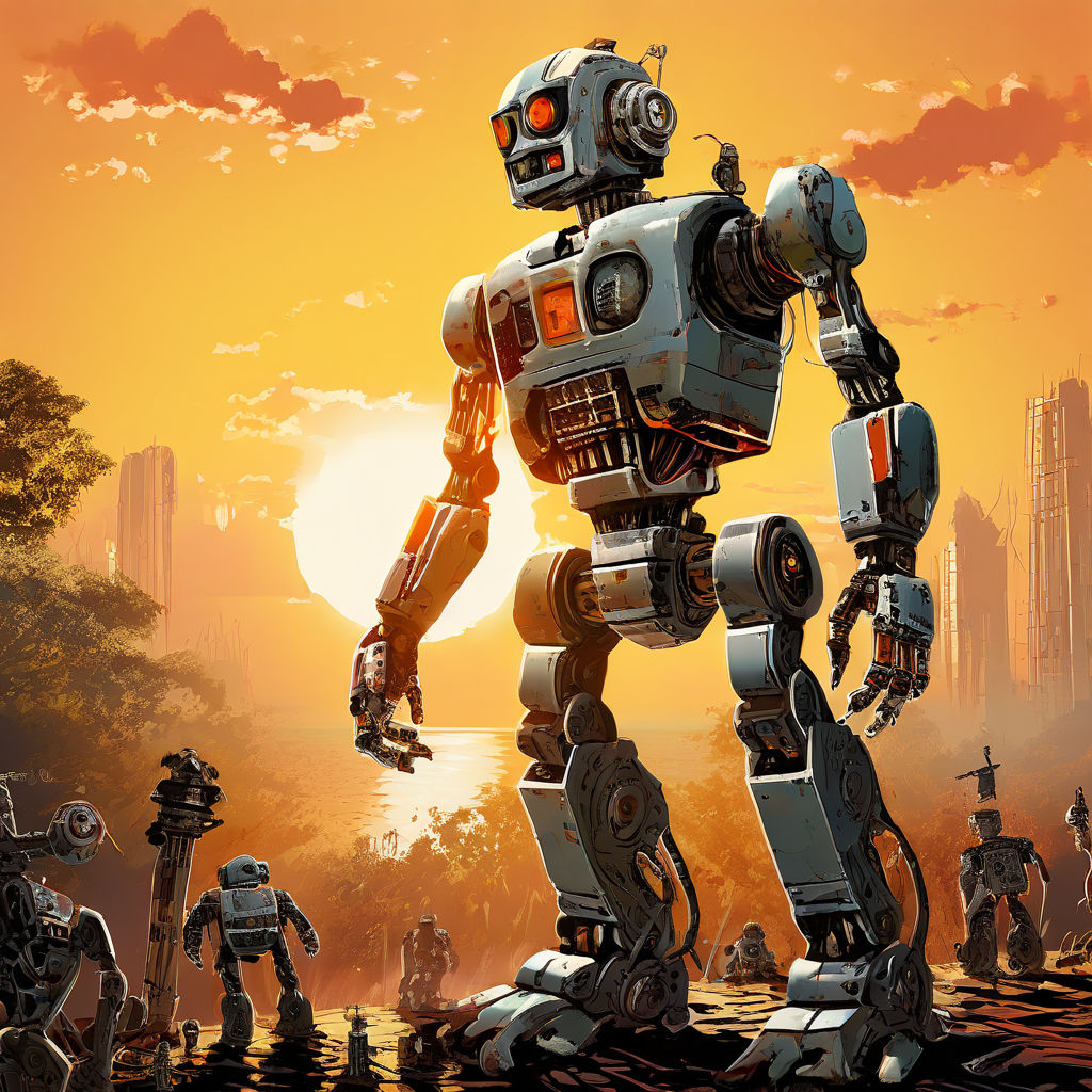 Robotic Revolution Depict a scene illustrating the rise of ... by AI ...