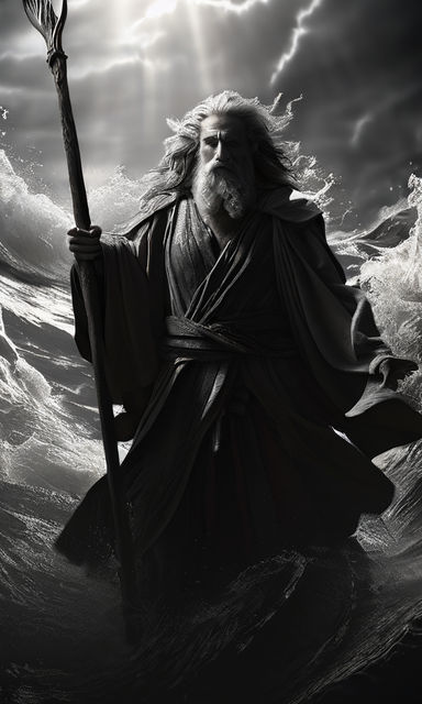 Moses splitting the Red Sea with a staff by R C - Playground