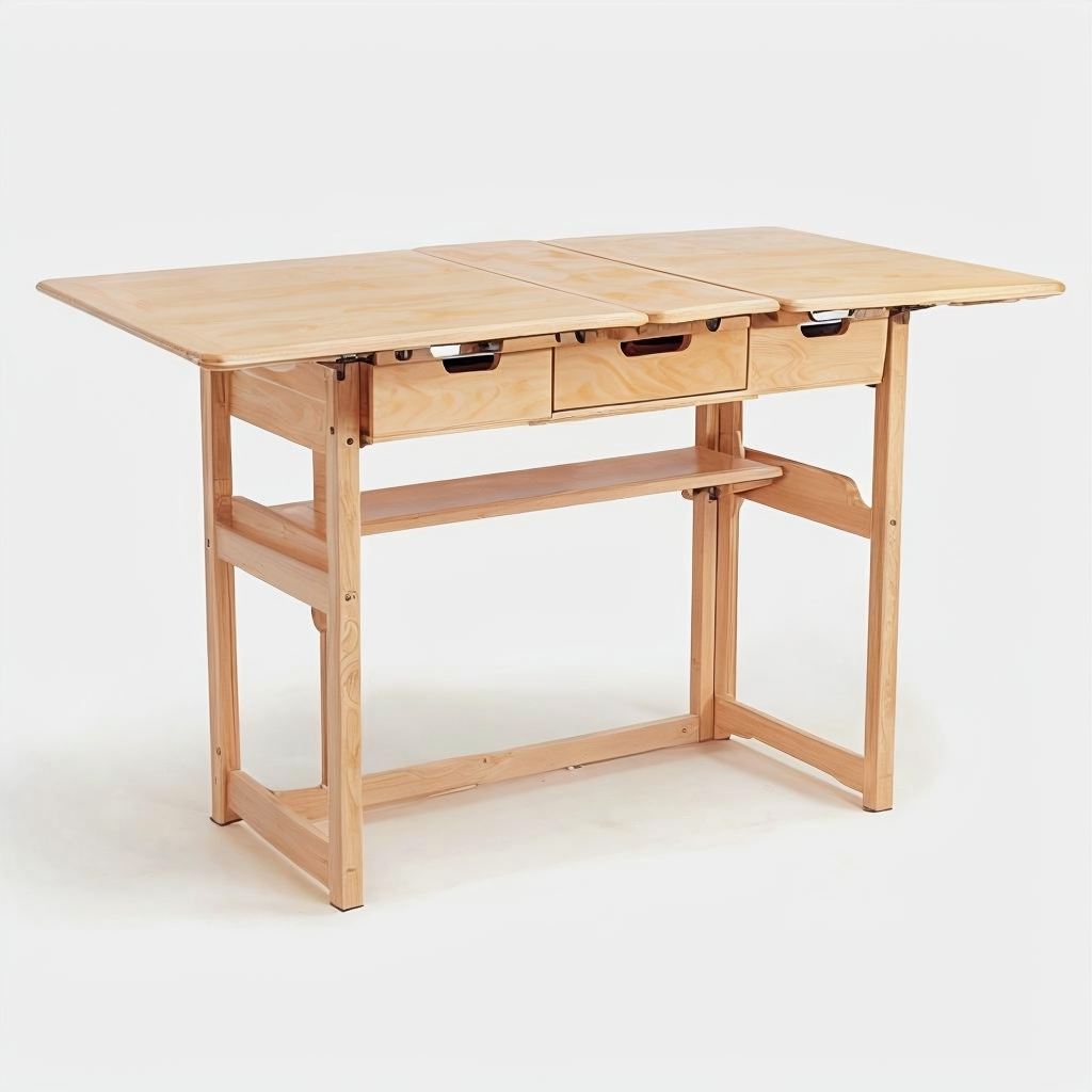A light natural wood folding table is centrally positioned i... by ...