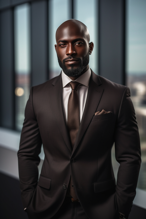 Midshot portrait of a man with dark chocolate skin by Karen B - Playground