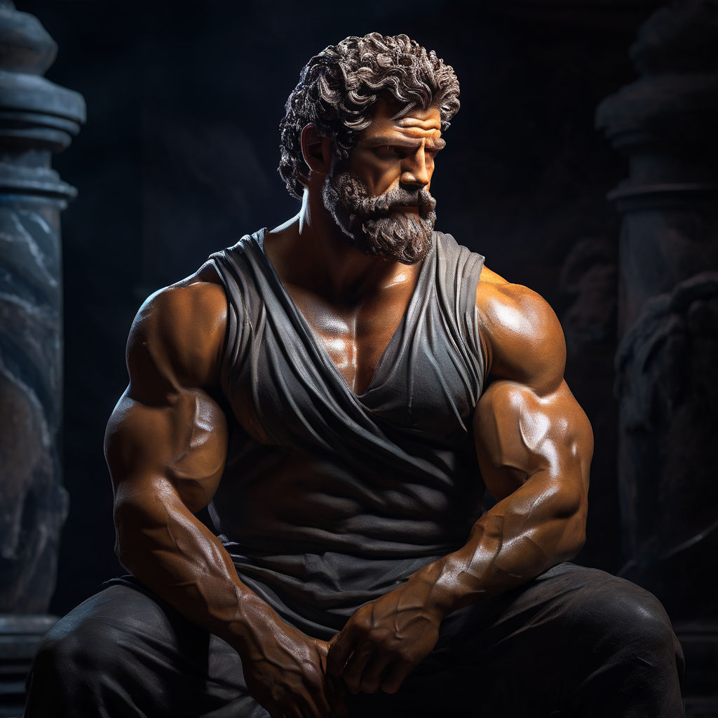 Painting of an stoic man greek very strong statue looking st... by ...
