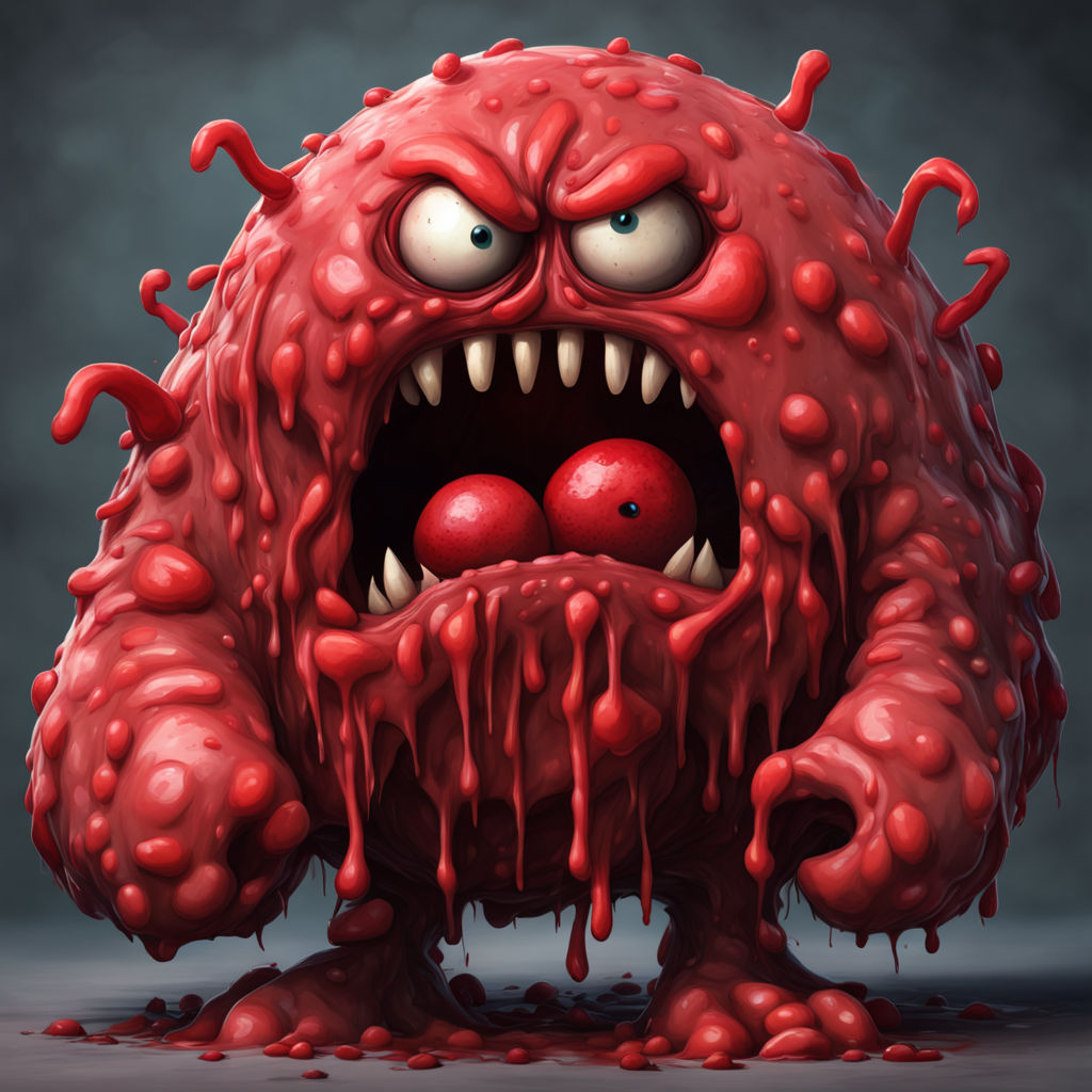Giant red germ blob infected 2 heads angry face full body by spencer ...