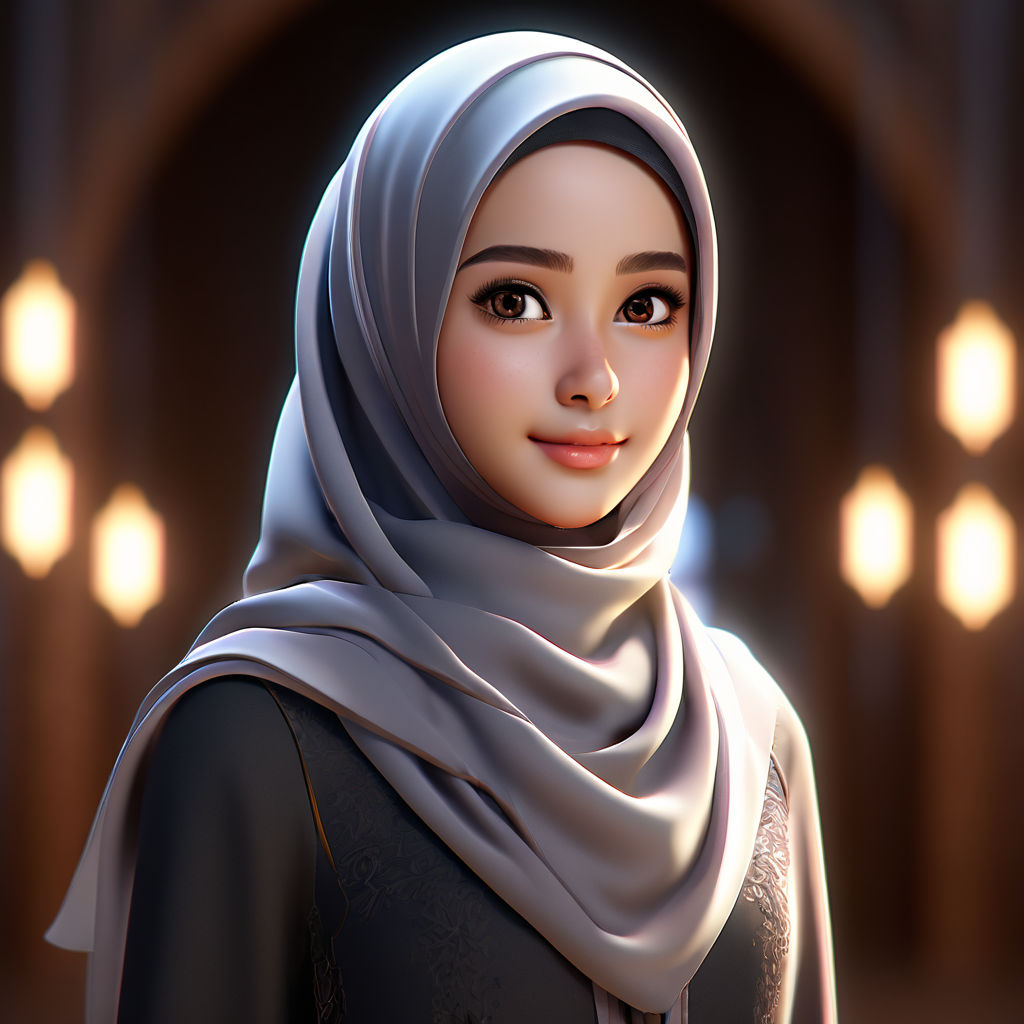 Animated Muslim girl in a standing pose wearing a hijab by Darunee Muha ...