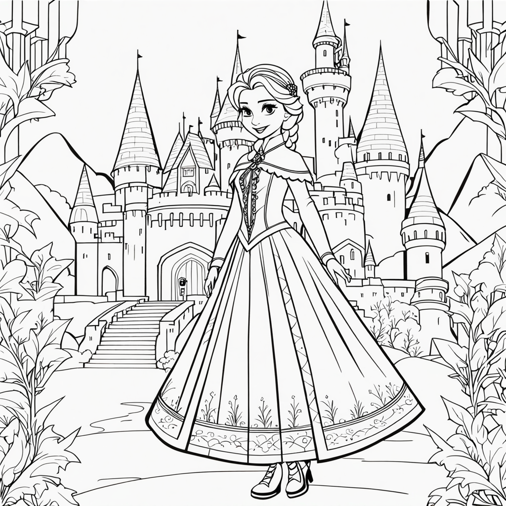 A simple Coloring pages of frozen little anna in castle in t... by ...