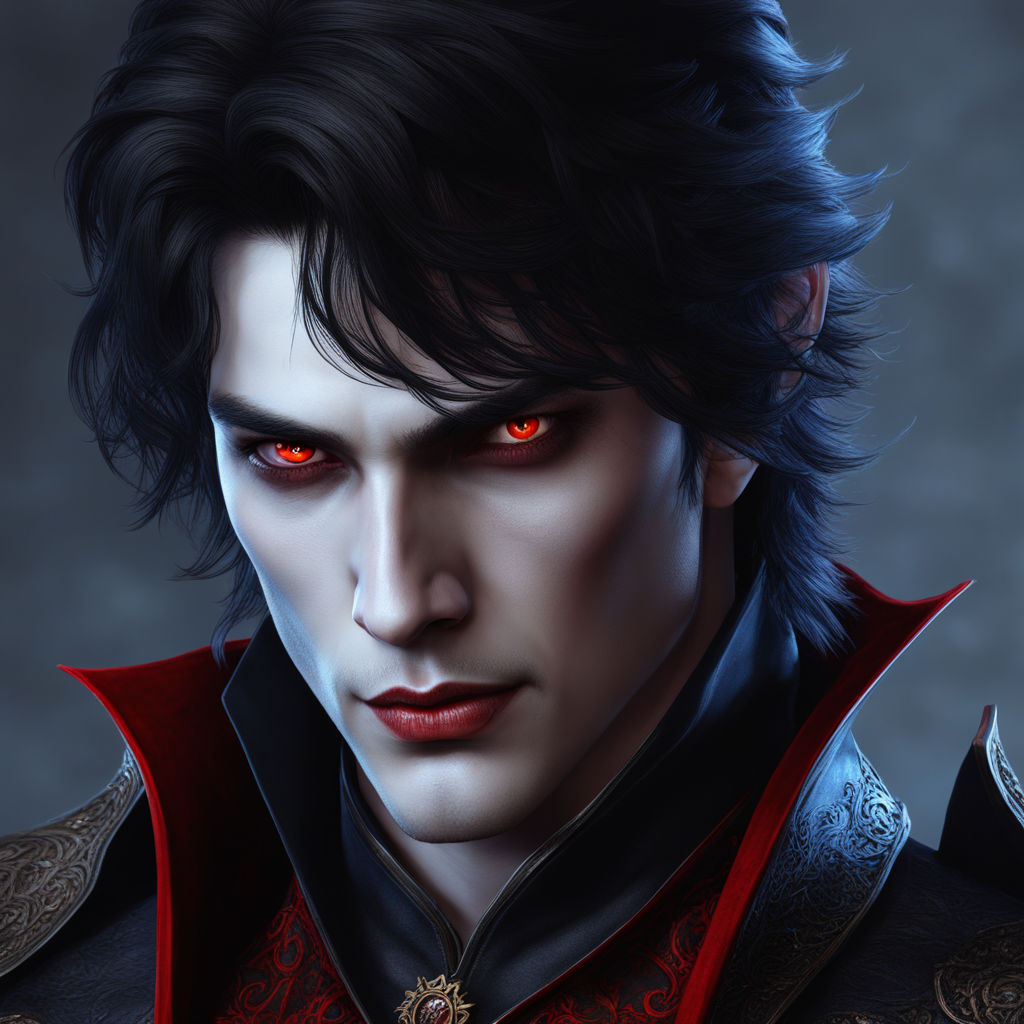 Blue skin pale male vampire. Slick black hair. Red eyes. Fan... by ...