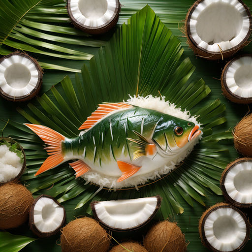 Fish arranged with coconut leaves by Mr.chawit Praphasai - Playground