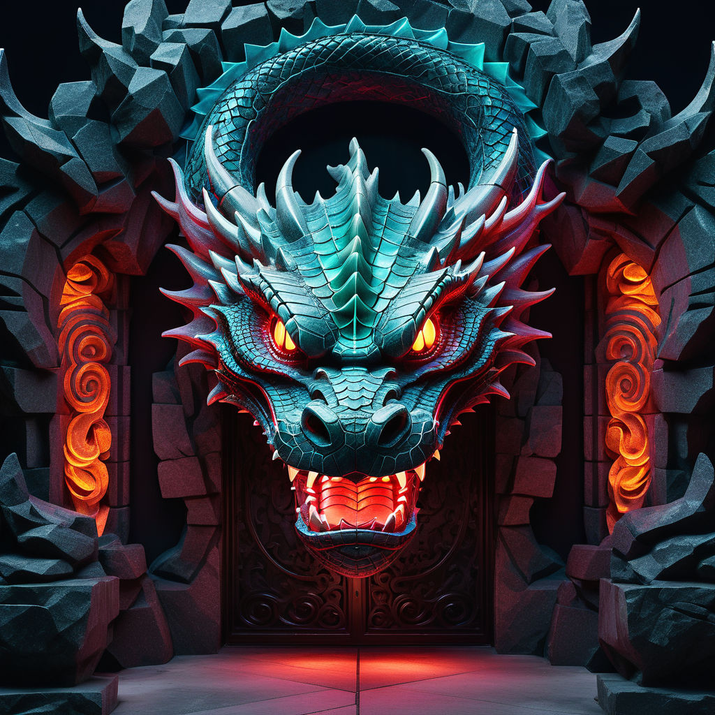 Neon lit dragon face by AI Wizard - Playground