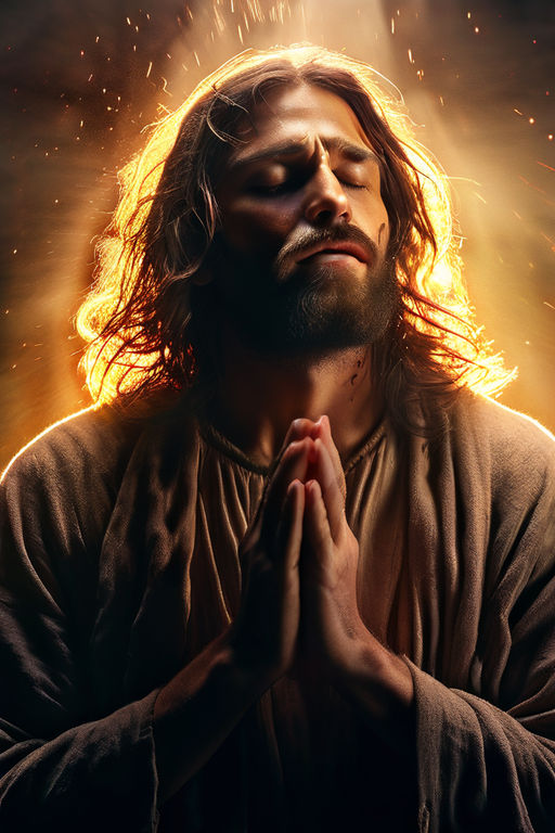 Splatter art depicting Jesus praying with a glow of light ov... by ...