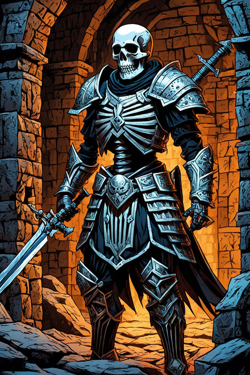 A skeleton warrior wearing armour in a dungeon by SabunPopinjay ...