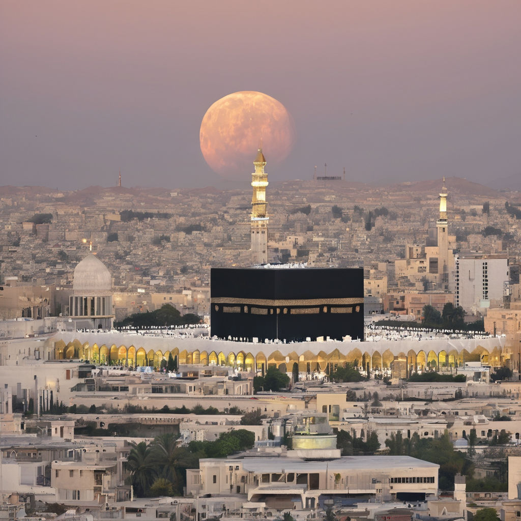 Distant view of the kaaba include a half moon by Red Grape - Playground