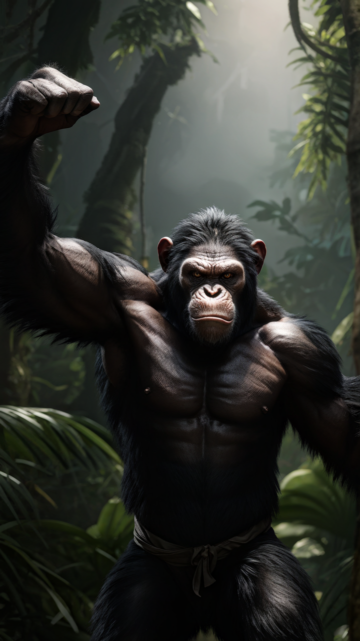 A strong and muscular chimpanzee is in the jungle by Digital ...