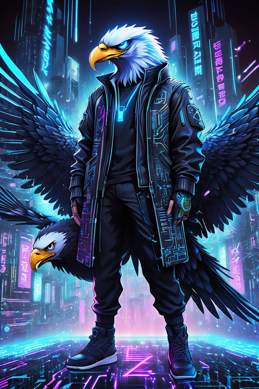 Cyberpunk anime-inspired illustration depicting a male lead ... by ...