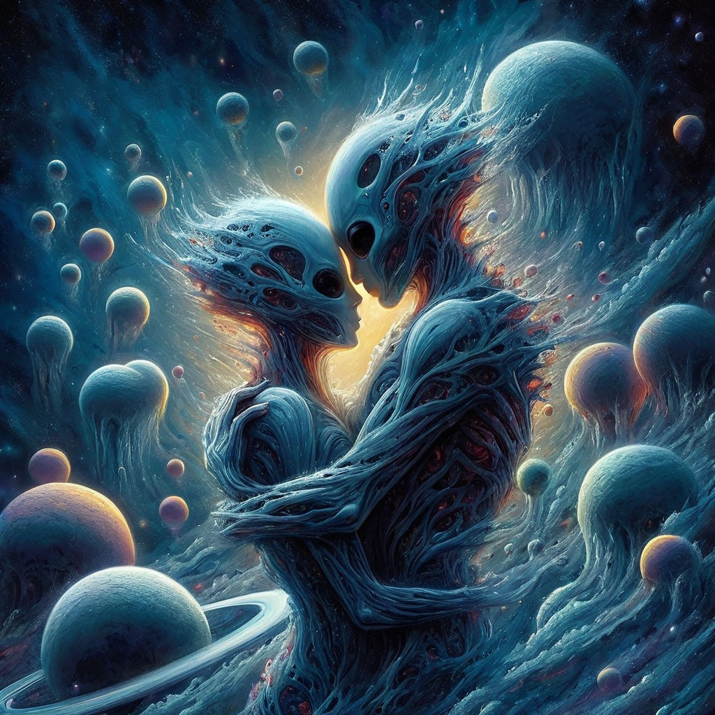 Picture of alien couple embracing in enceladus ocean by Nana ...
