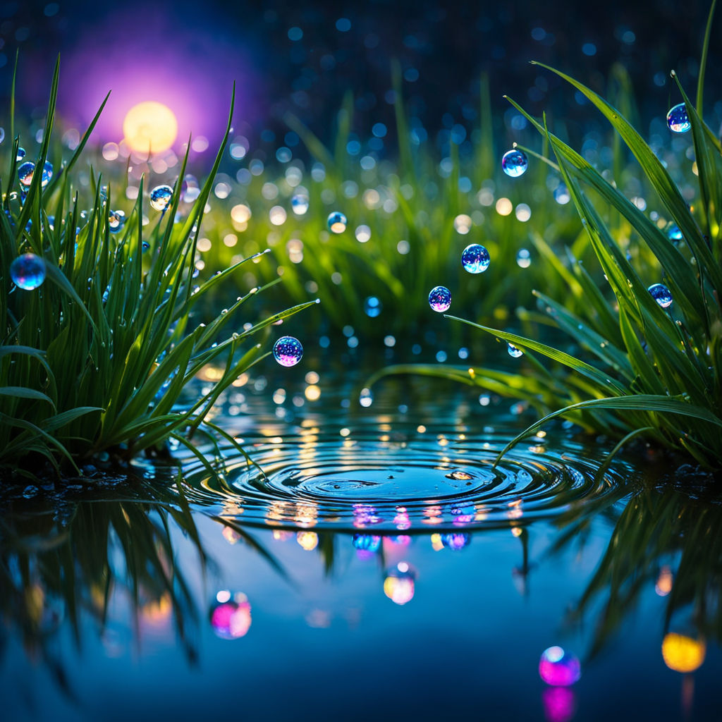 Macro photography of iridescent water droplets suspended aga... by ...