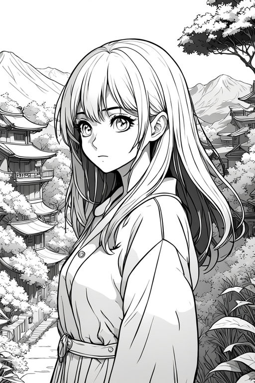 Black and white outline beautiful anime modern style with la... by ...