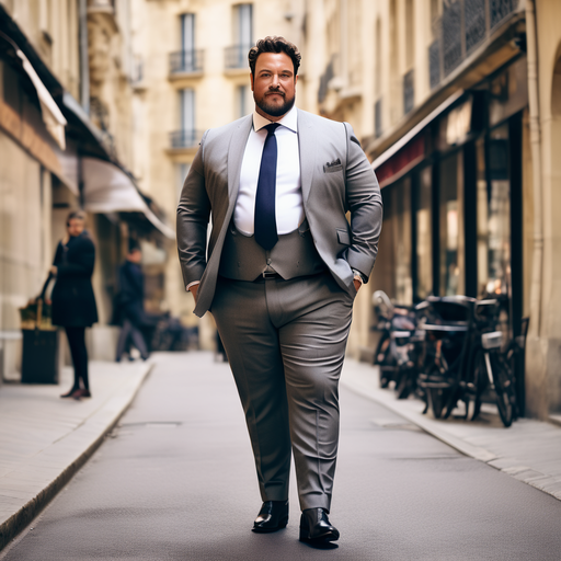 A handsome french buff wide man in a suit with a stuffed bel... by Yael ...