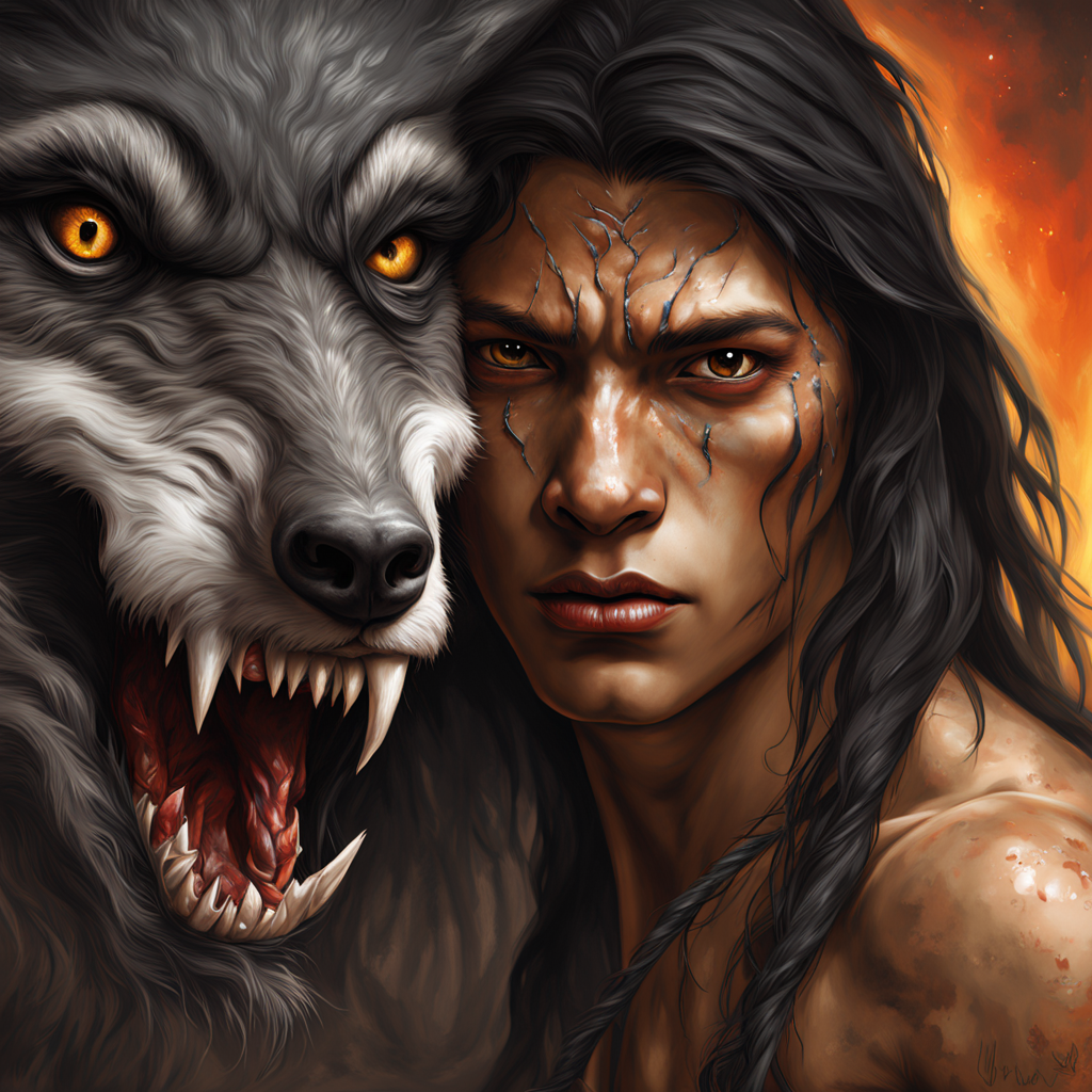 Native American teenager mid-transformation into a werewolf by Robert ...