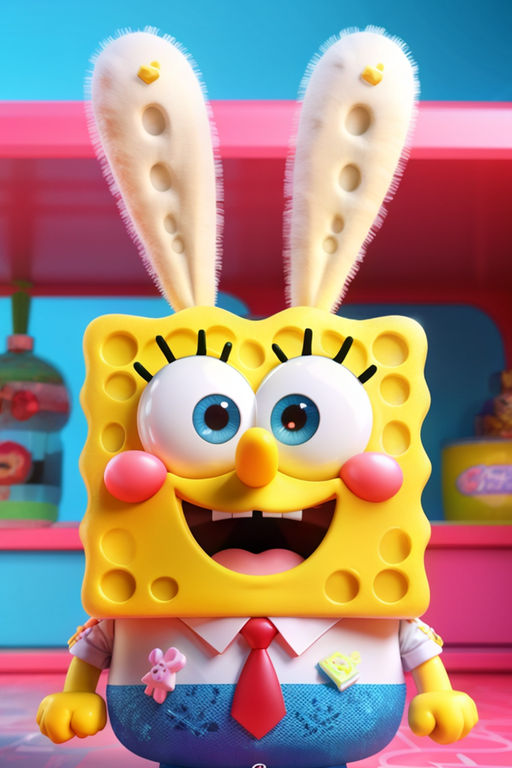 Pop Mart toy. SpongeBob wearing bunny ears. Intricately deta... by Kent ...