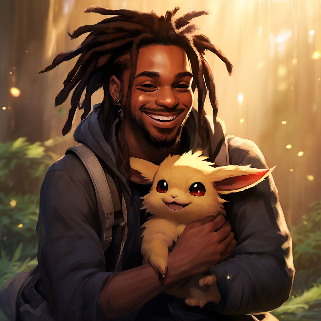 Black Pokemon Trainer With Dreads Hugging An Eevee While Bot By Wulf Playground