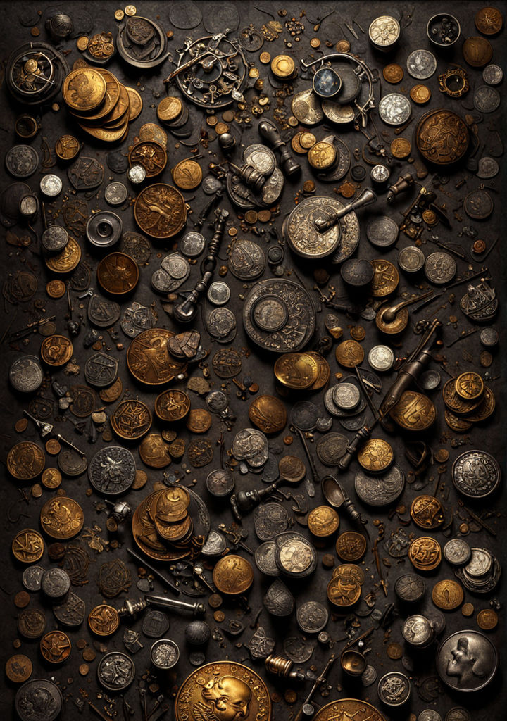 Top-down view photo capturing a floor scattered with various... by ...