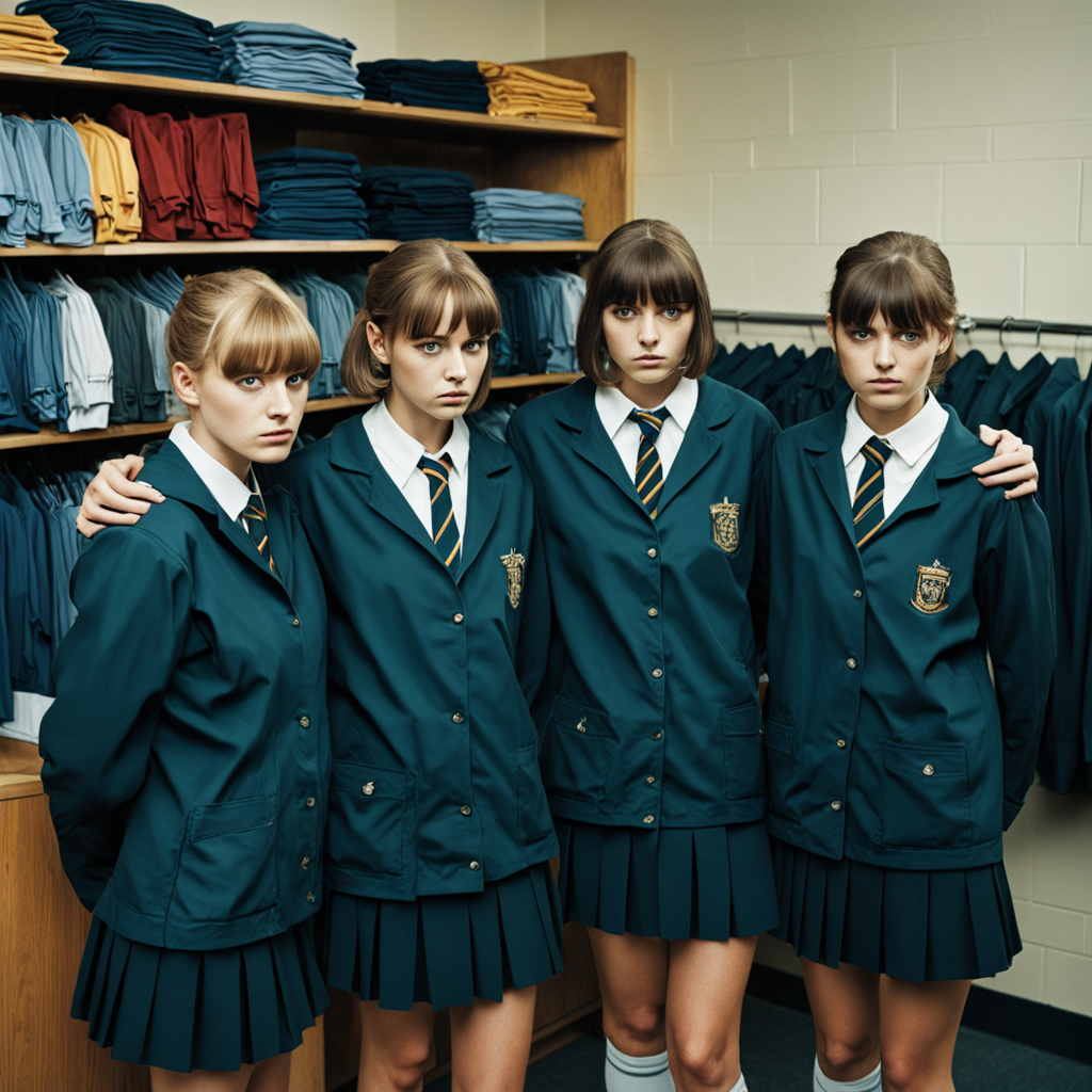 School uniform shop interior with racks of school uniforms v... by ...