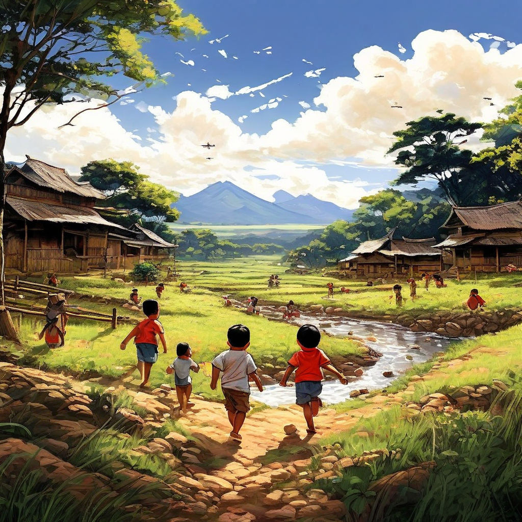 Many Pilipino children playing and Sketchstyle landscape by Allan Dilon ...