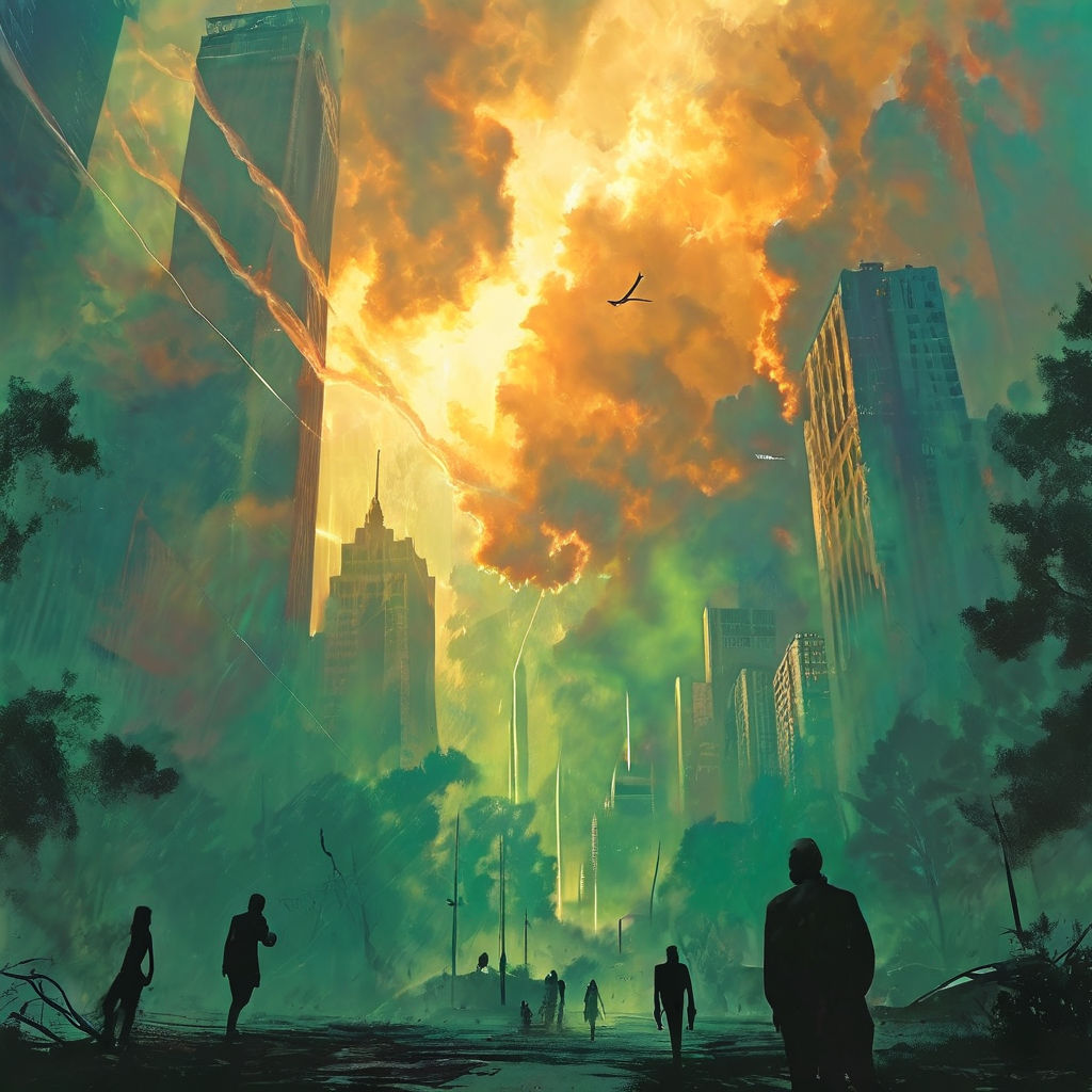 Create a dystopian image of a society where Air-plaines blac... by ...