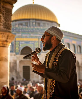 Muslim man singing in temple mount courtyard. view od dome o... by ...