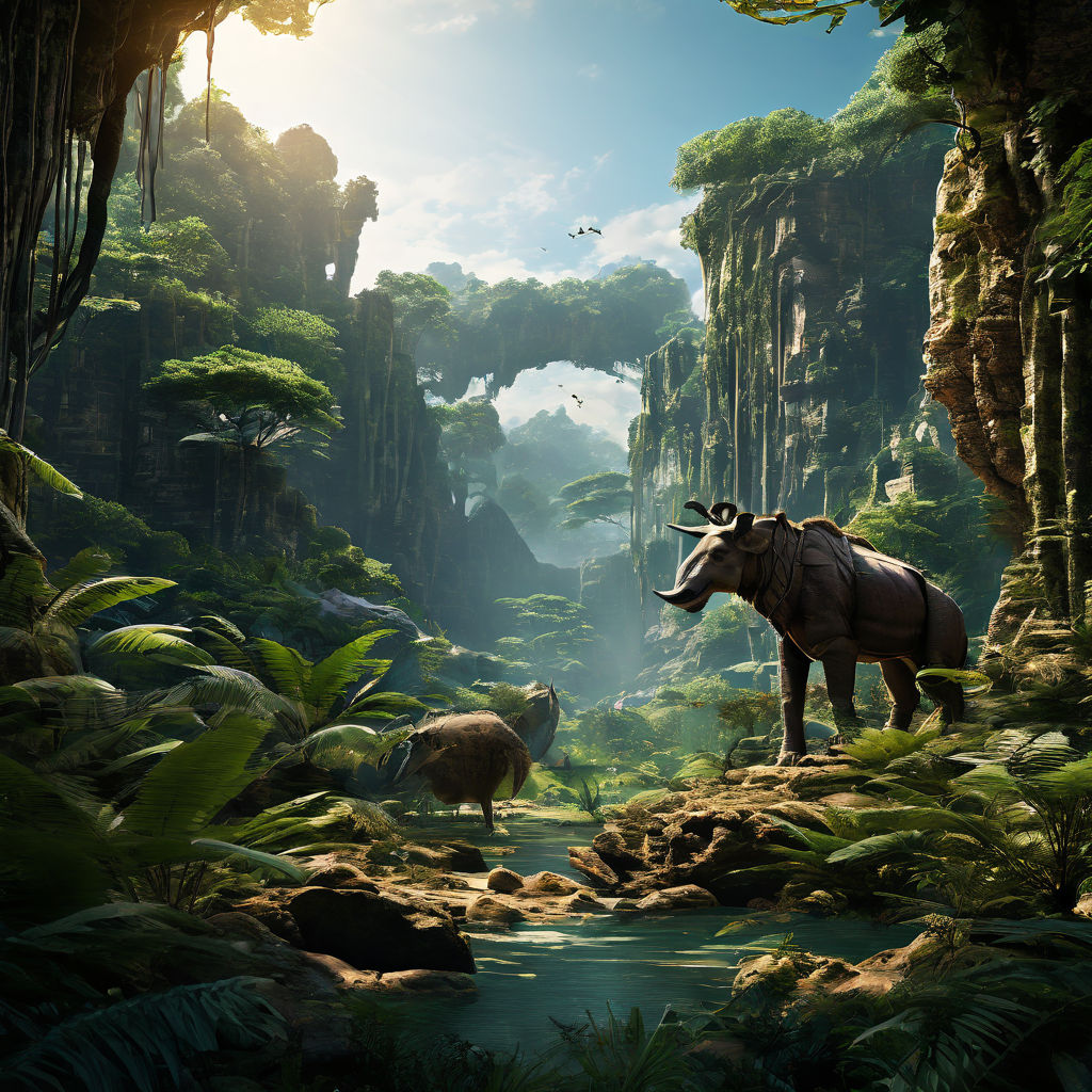 An ancient jungle with ancient extinct animals by Neha - Playground