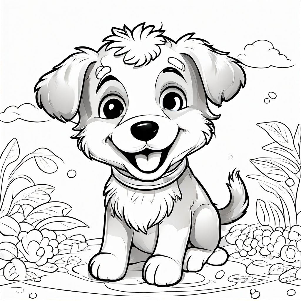 Digital art coloring page featuring a cartoon-style happy do... by ...