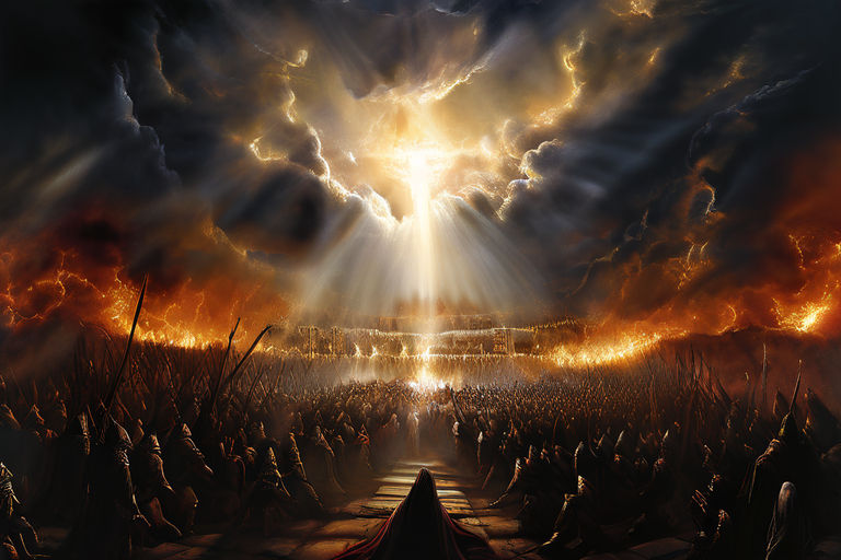 Create a dynamic scene depicting the spiritual battle betwee... by jose ...