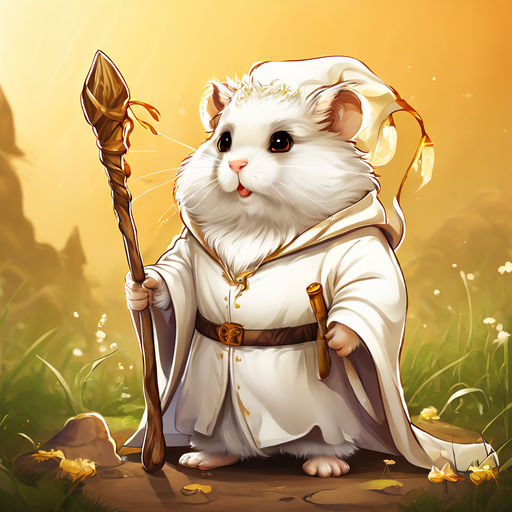 Cartoon old hamster wizard with a big staff in white clothes by ...