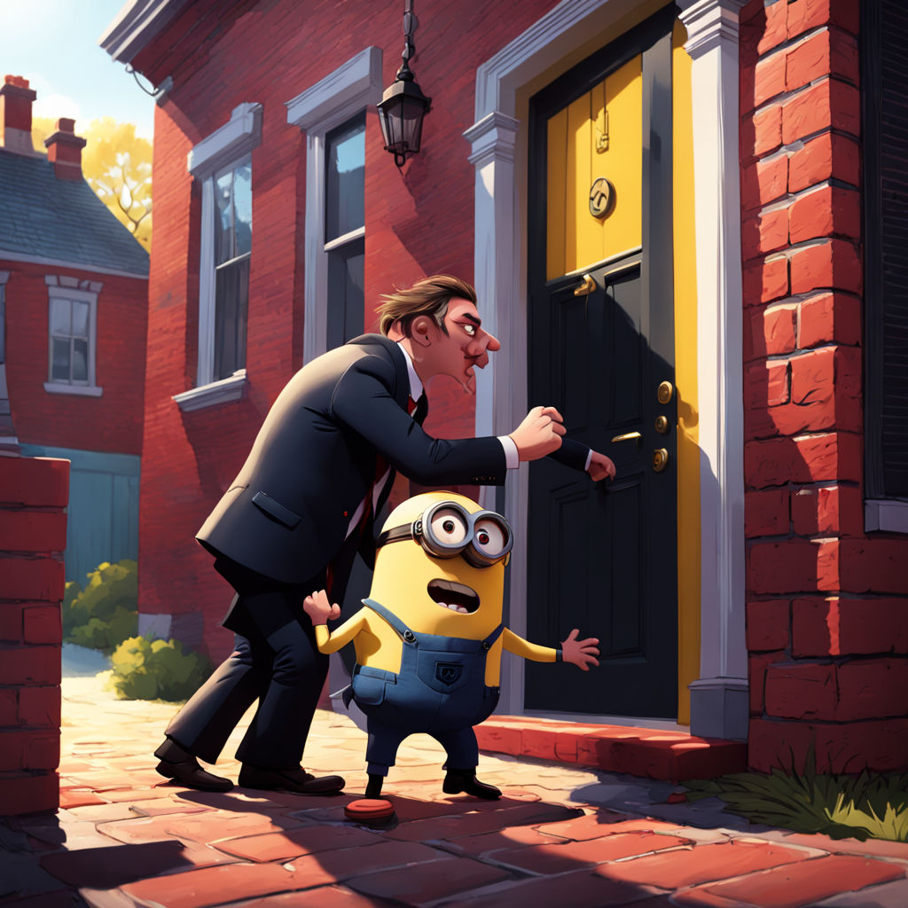 A scene depicting an animated minion engaging in a playful s... by ...